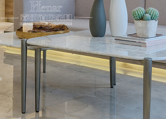 Fashionable Luxury Living Room Furniture , Metal Base Marble Top Coffee Table