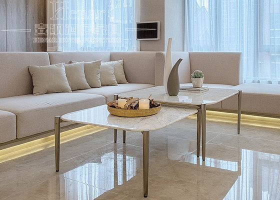 Fashionable Luxury Living Room Furniture , Metal Base Marble Top Coffee Table