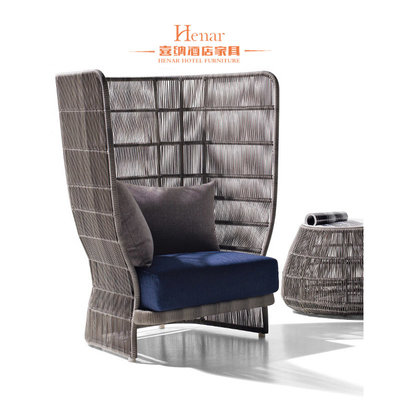 Classical Rattan Uhpholstered Hotel Lobby Sofa With Cushion Durable