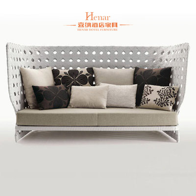 Leisure Modern Rattan Sofa Hotel Lobby Furniture With Fabric Upholstered