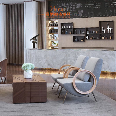 Fashionable Leisure Hotel Lobby Sofa / Wooden Lounge Chair Fabric Upholstery Seat