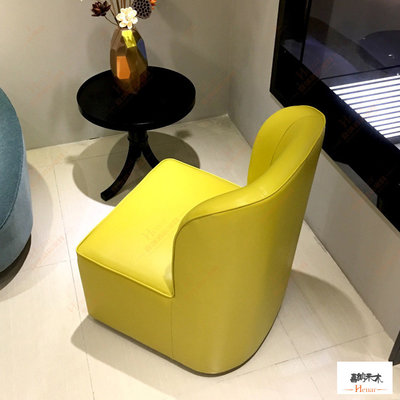 Yellow Linen Fabric Wooden Club Chair Fantastic Style Comfortable