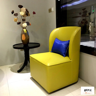 Yellow Linen Fabric Wooden Club Chair Fantastic Style Comfortable