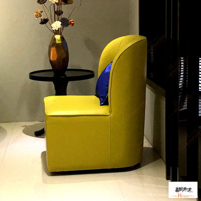 Yellow Linen Fabric Wooden Club Chair Fantastic Style Comfortable