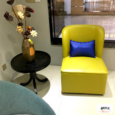Yellow Linen Fabric Wooden Club Chair Fantastic Style Comfortable
