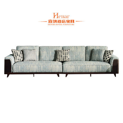 White And Bule Large Loose Cushion Hotel Lobby Sofa , Wooden Furniture