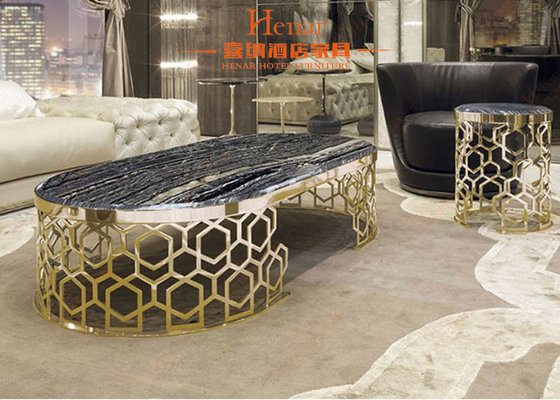 Modern Simple Luxury Living Room Furniture , Marble and Rose Gold Coffee Table