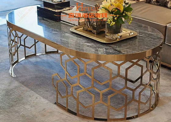 Modern Simple Luxury Living Room Furniture , Marble and Rose Gold Coffee Table