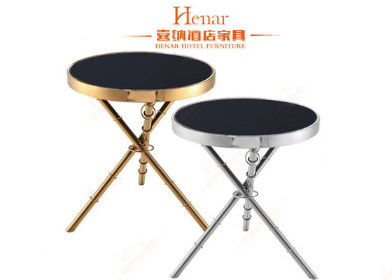 Hotel Furniture Gold Finish Round Marble Top Side Table With X - base