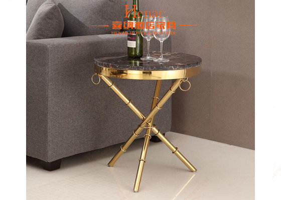 Hotel Furniture Gold Finish Round Marble Top Side Table With X - base