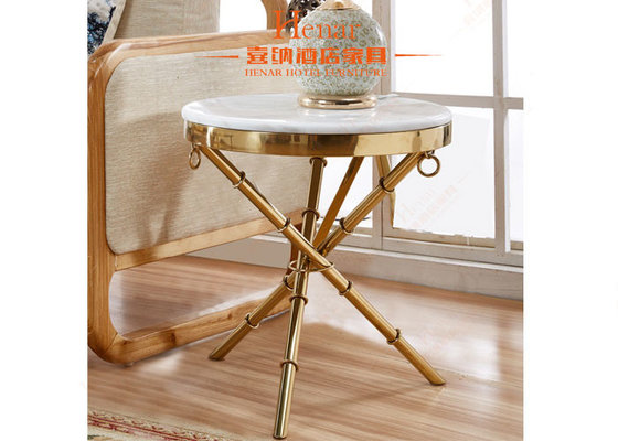 Hotel Furniture Gold Finish Round Marble Top Side Table With X - base