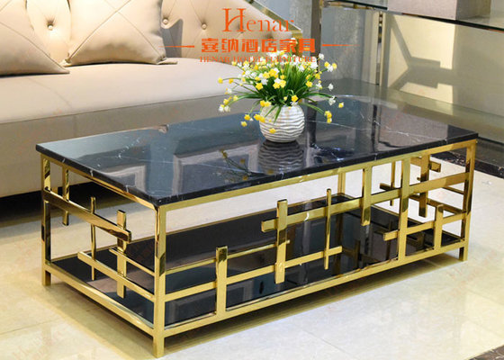 Rectangle Gold Luxury Living Room Furniture Stainless Steel Glass Coffee Table Fashionable