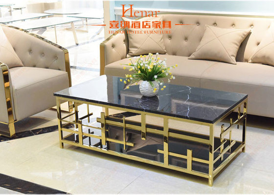 Rectangle Gold Luxury Living Room Furniture Stainless Steel Glass Coffee Table Fashionable