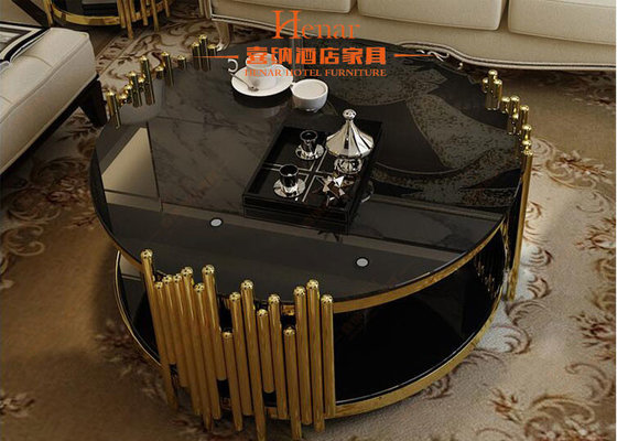 International Luxury Living Room Furniture Sofa Coffee Table Gold / Black Glass Finish