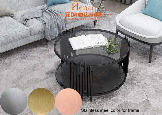 International Luxury Living Room Furniture Sofa Coffee Table Gold / Black Glass Finish