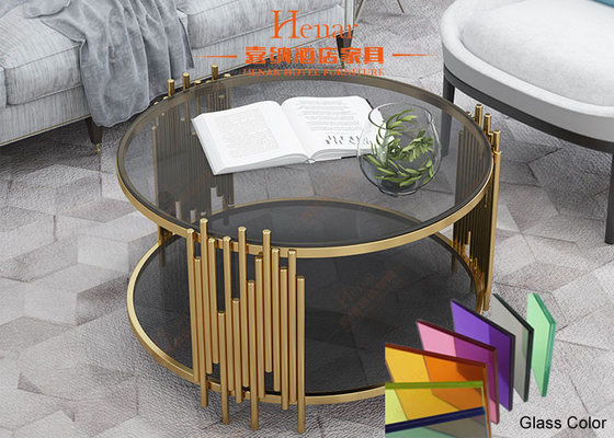 International Luxury Living Room Furniture Sofa Coffee Table Gold / Black Glass Finish