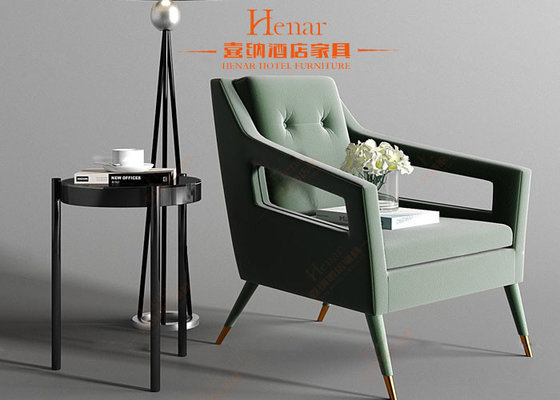 Green Fabric Upholstery Wooden Lounge Chair / Hotel Leisure Area Furntiure