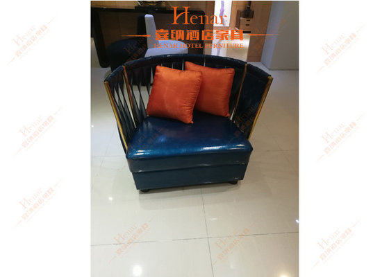 Leisure Style Modern Stripe Loveseat Hotel Lobby Sofa In Blue Artificial Leather