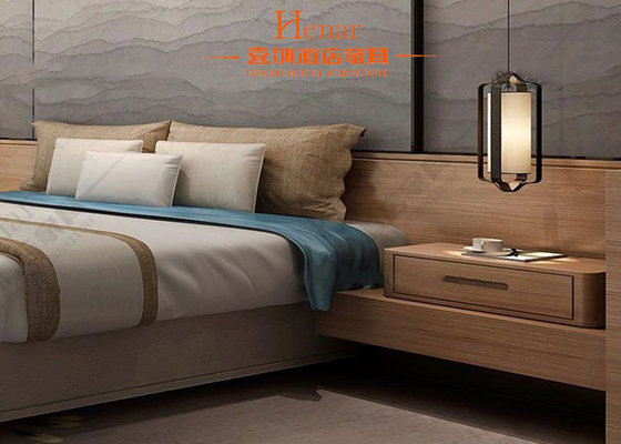 Modern Hotel Bedroom Furniture Veneer Finish Wood With Panel Headboard