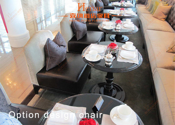 OEM Modern Dining Room Chairs With Wooden Leg / Metal Capping Fabric Upholstery