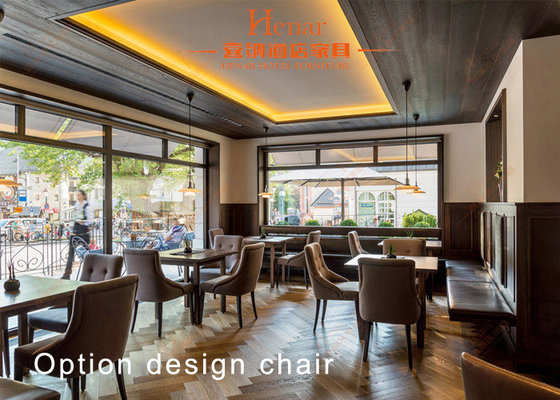 OEM Modern Dining Room Chairs With Wooden Leg / Metal Capping Fabric Upholstery