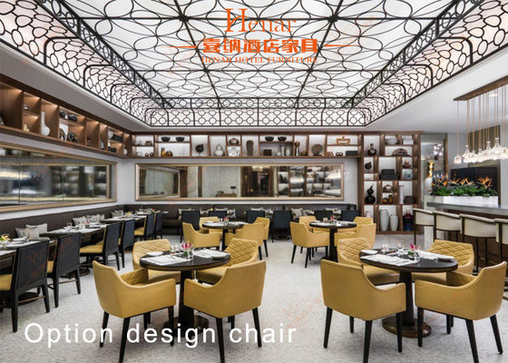 OEM Modern Dining Room Chairs With Wooden Leg / Metal Capping Fabric Upholstery