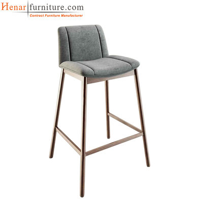 Simple Fabric Upholstery Hotel Wooden Leg Citylight Counter Height Barstools