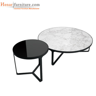 Faux Marble Top Coffee Table with Round Shape