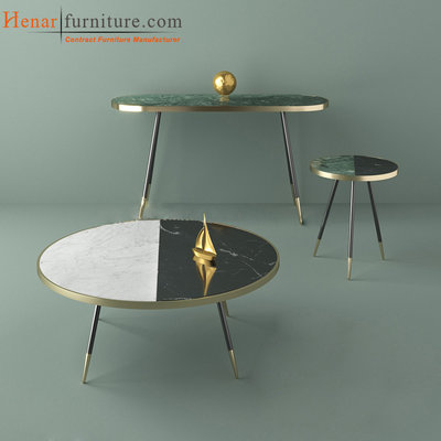 Modern Large Contemporary Metal Marble & Wood Nesting Round Coffee Tables