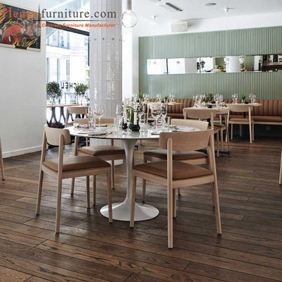 Customized Modern Restaurant Wooden Dining Room Chairs with back / Brown Fabric Seat