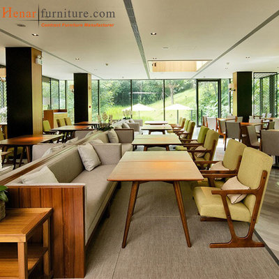 Brown Solid Wooden Restaurant Dining Room Armchairs with Fabric Upholstery