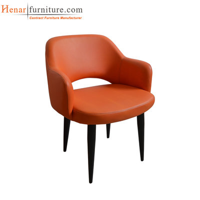 Orange Leather Wooden Dining Chair Restaurant Furniture with Wooden Foot