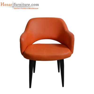 Orange Leather Wooden Dining Chair Restaurant Furniture with Wooden Foot