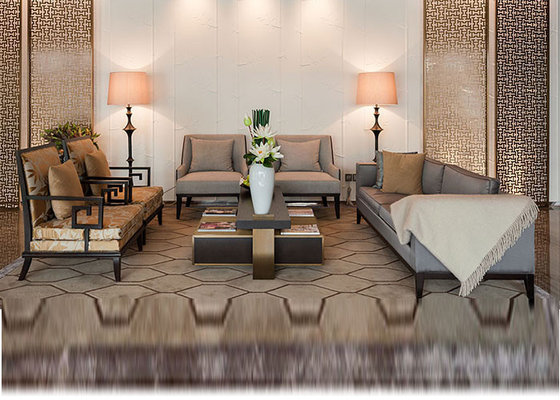 3 Seater Black Hotel Lobby Sofa Classical Design In Fabric Upholstered