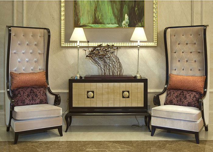 Luxurious Antique Wooden Modern Walnut Console Table With Gold - Leaf