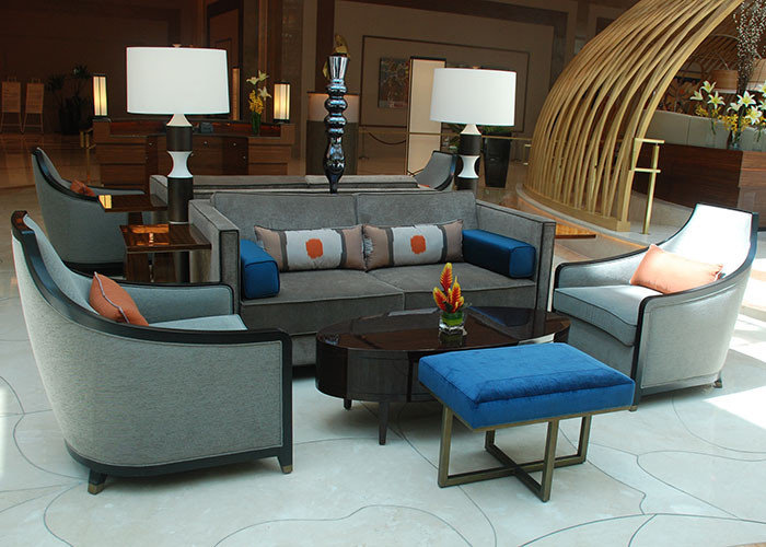 Contemporary Modern Hotel Lobby Sofa , Fabric Upholstered Club Chairs