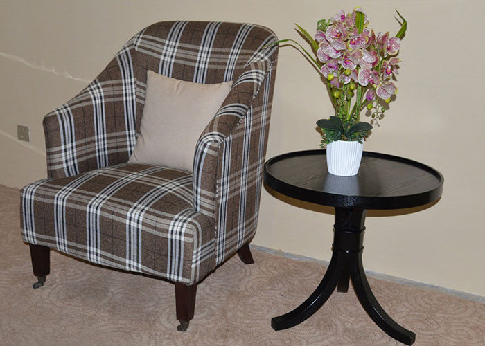 Plaid Brown Wooden Chaise Lounge Chair Solid 2 Legs With Caster