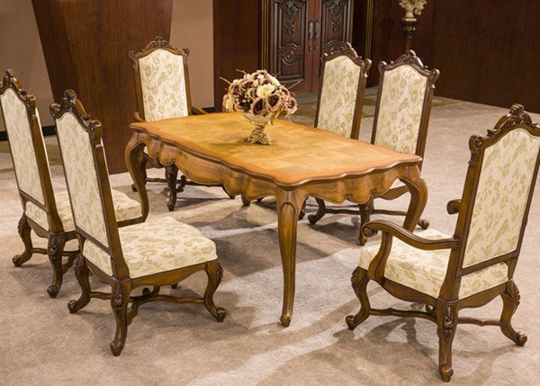 Euro Restaurant Furniture Wooden Luxury Dining Room Upholstered Chair and table