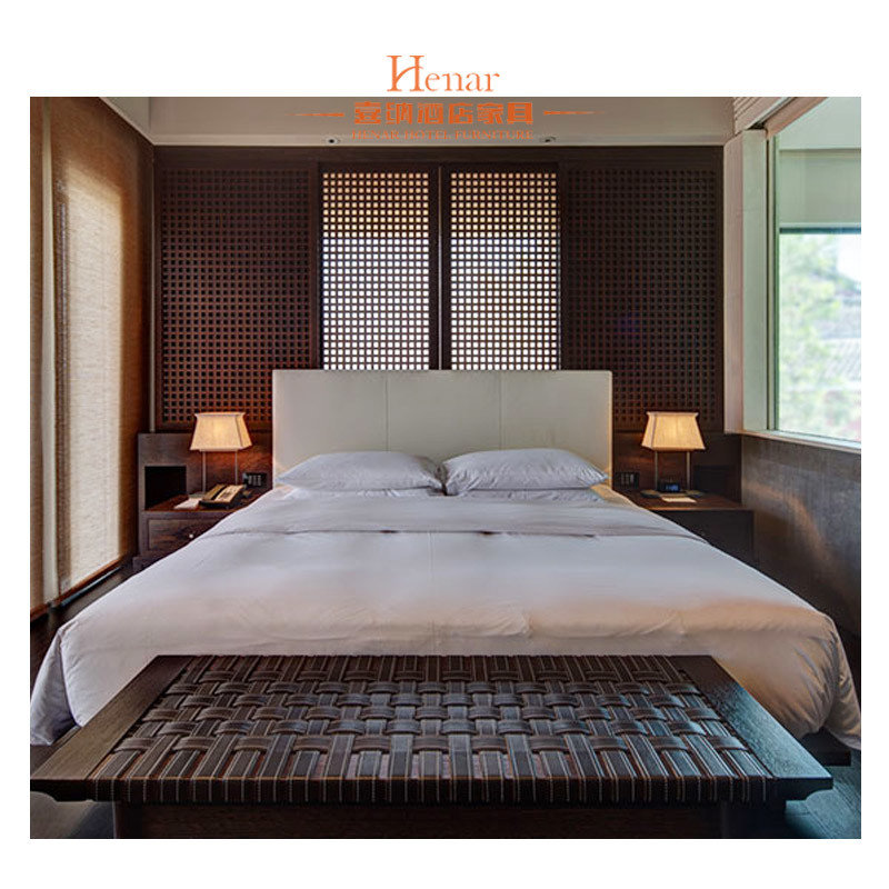 Natural + Veneer Hotel Bedroom Furniture Solid Wooden Bedroom Set Southeast Style