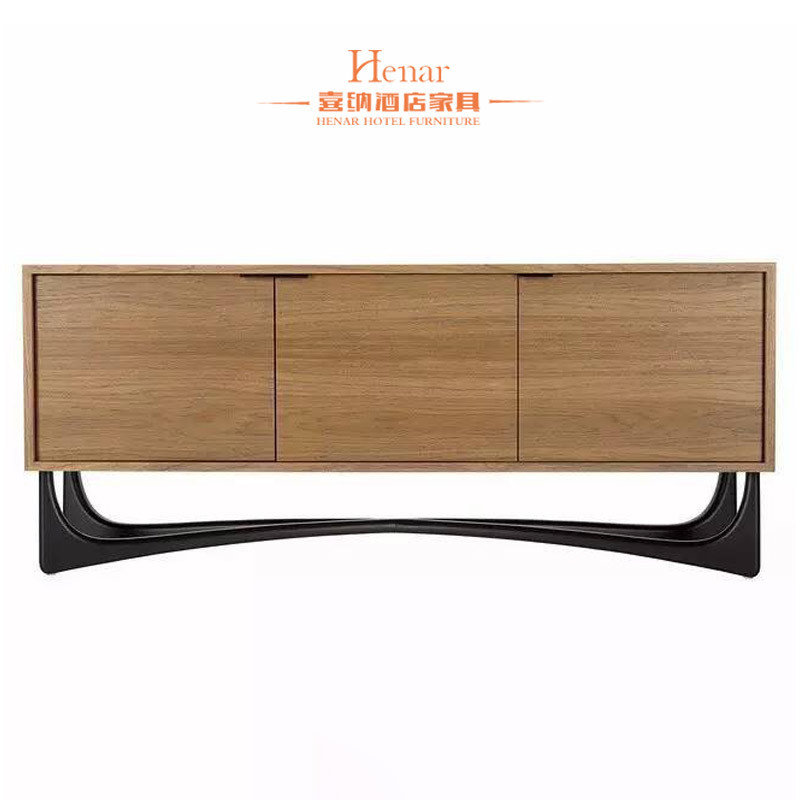 Modern Metal and Wood Walnut Console Table for Bedroom Veneer Finish