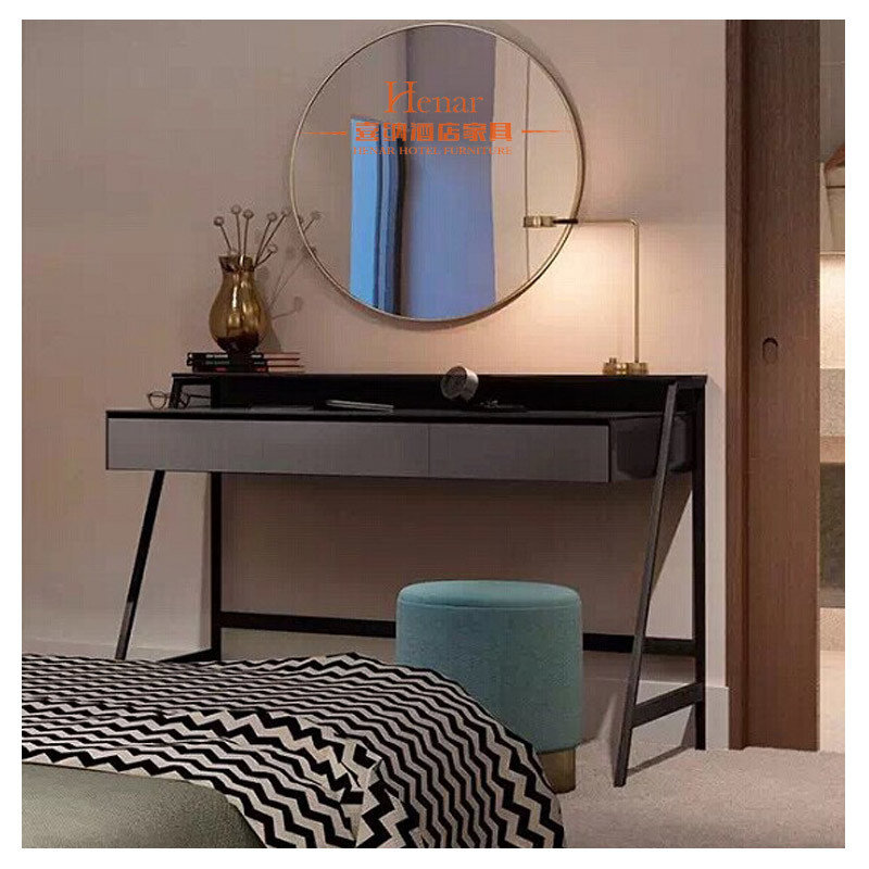 Simple Dressing Tables With Mirror Glass Door / Wardrobe Hotel Furniture Set