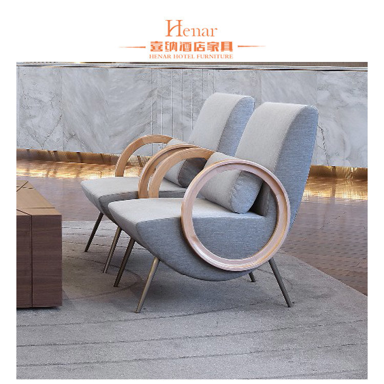 Fashionable Leisure Hotel Lobby Sofa / Wooden Lounge Chair Fabric Upholstery Seat
