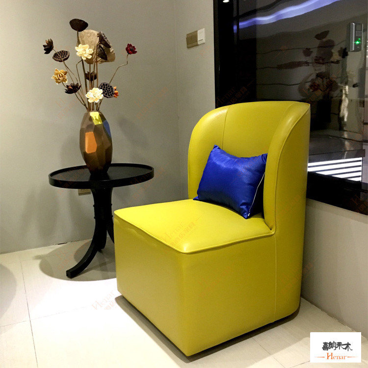 Yellow Linen Fabric Wooden Club Chair Fantastic Style Comfortable