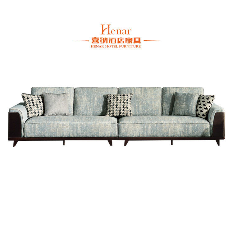 White And Bule Large Loose Cushion Hotel Lobby Sofa , Wooden Furniture