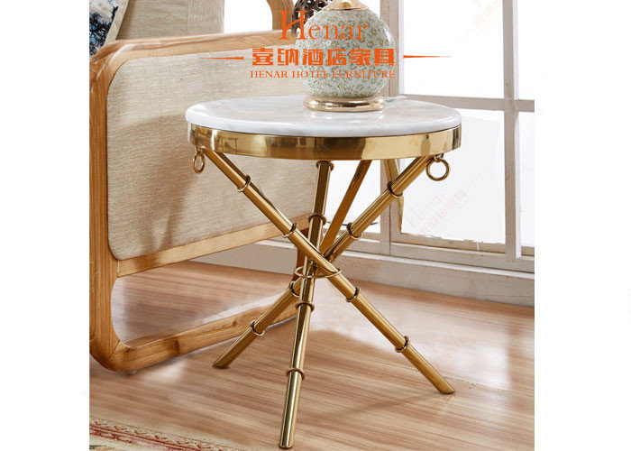 Hotel Furniture Gold Finish Round Marble Top Side Table With X - base