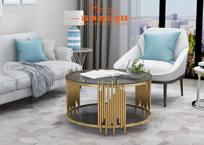 International Luxury Living Room Furniture Sofa Coffee Table Gold / Black Glass Finish