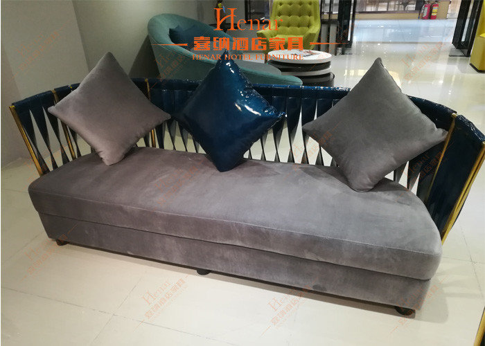 Leisure Style Modern Stripe Loveseat Hotel Lobby Sofa In Blue Artificial Leather