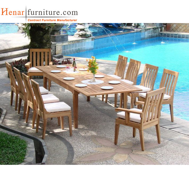 Teak Wood Outdoor Restaurant Tables And Chairs With Soft Seat Cushion