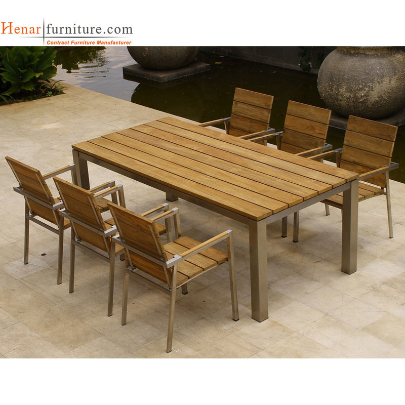 Hotel Outdoor Restaurant Furniture Wooden Dining Chair with Metal Frame