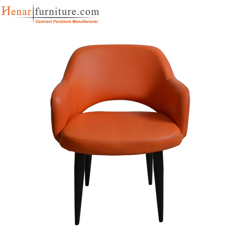 Orange Leather Wooden Dining Chair Restaurant Furniture with Wooden Foot